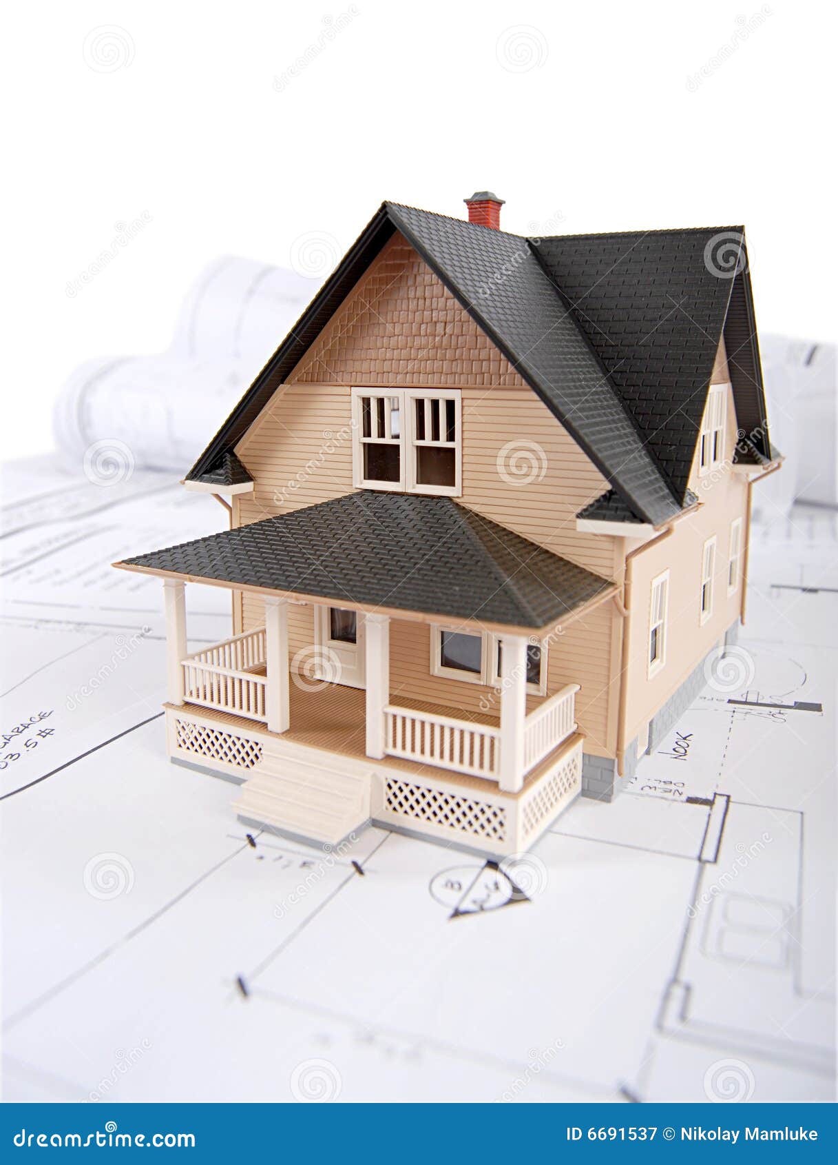 House with Blueprints Isolated on White Stock Image - Image of office ...