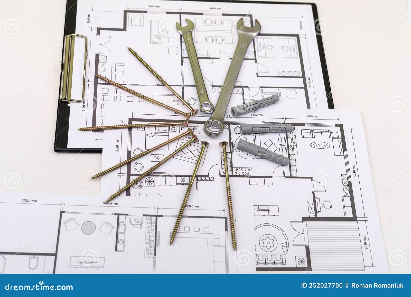 House Blueprints with Work Tools Drawing Instruments on the Worktable ...