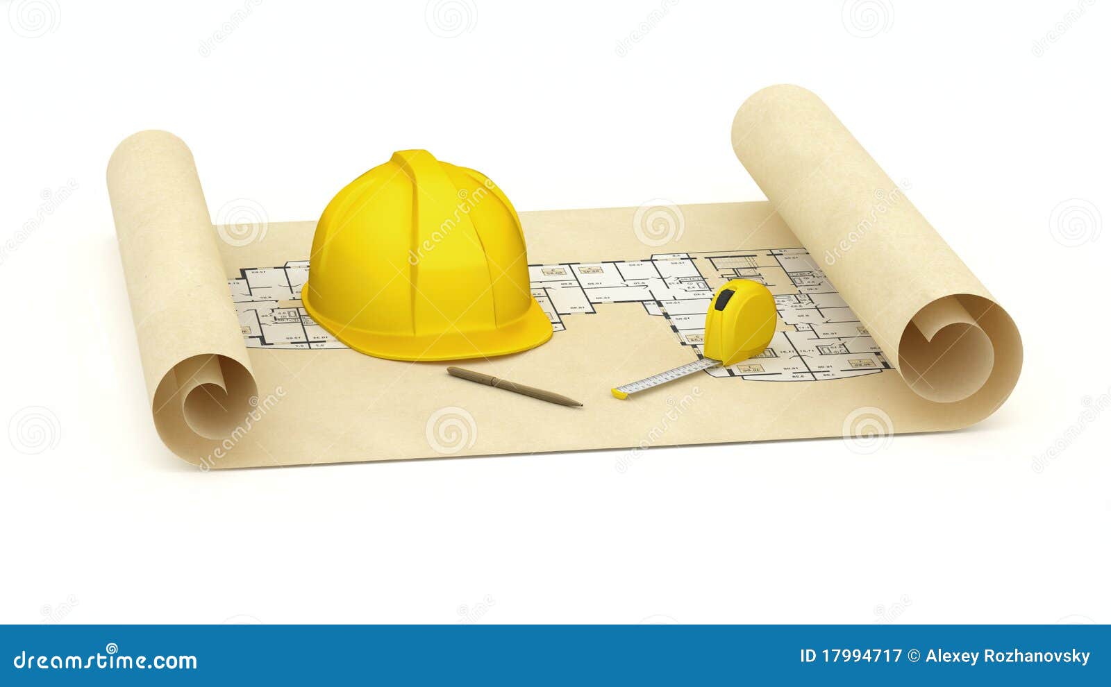 House Blueprints and Yellow Hard Stock Illustration - Illustration of ...