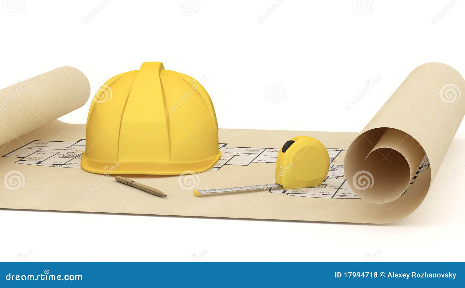 House Blueprints and Yellow Hard Stock Illustration - Illustration of ...