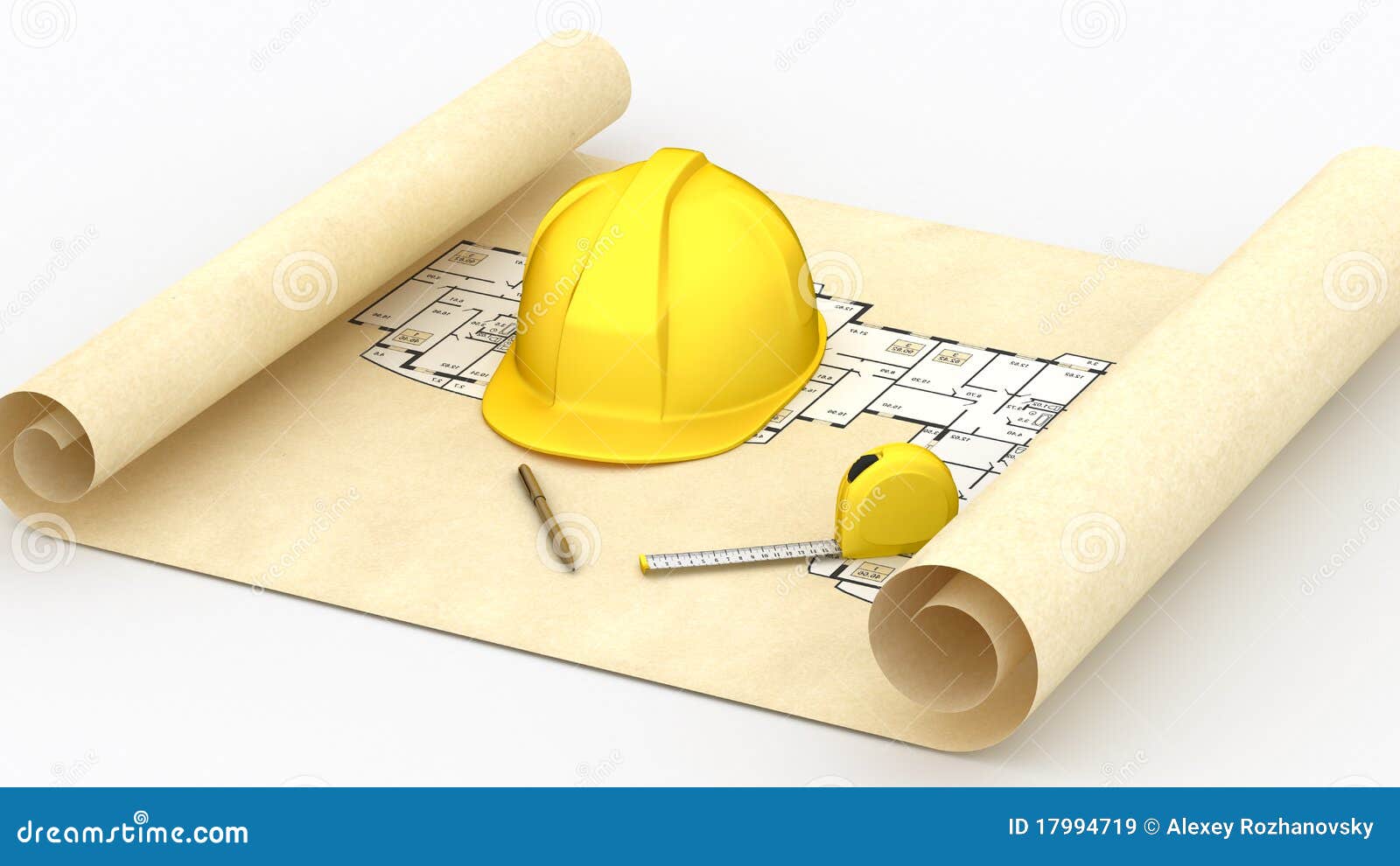 House Blueprints and Yellow Hard Stock Illustration - Illustration of ...
