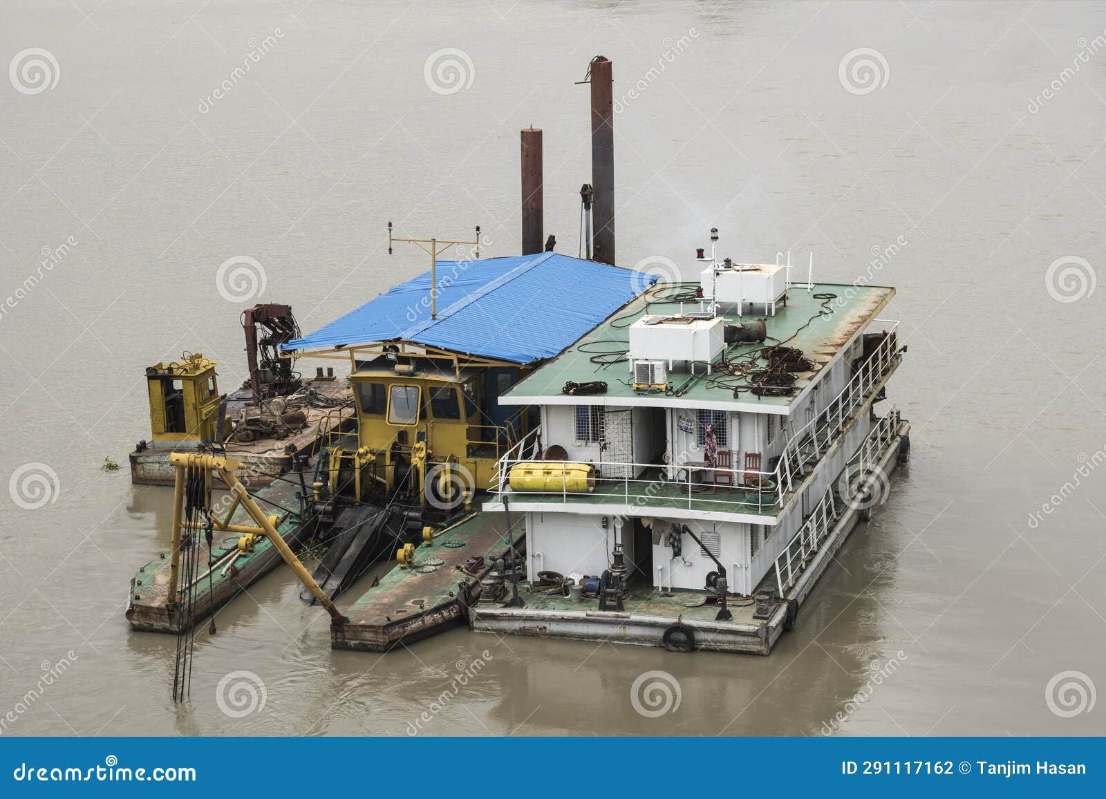 House Board on the River, Industrial Machine on the River, Sand Mining ...