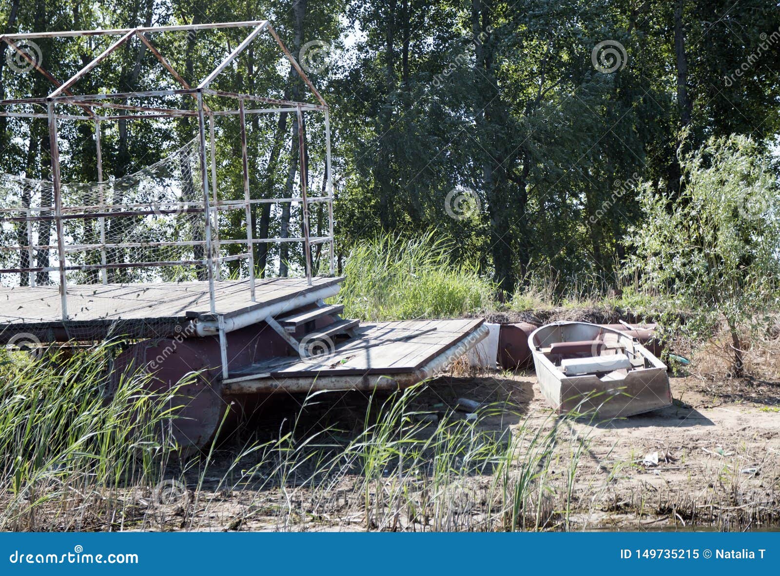 House and Boat on the River, Bank Stock Image - Image of canoe, city ...