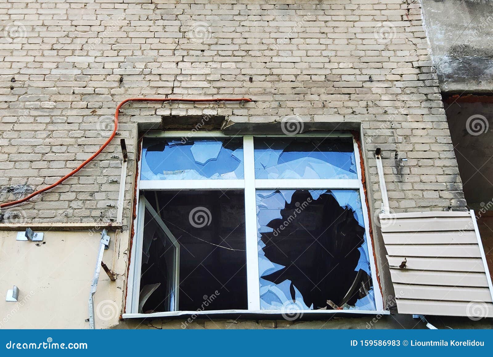 House with Broken Windows and Damaged Walls. Concept- War, Devastation ...