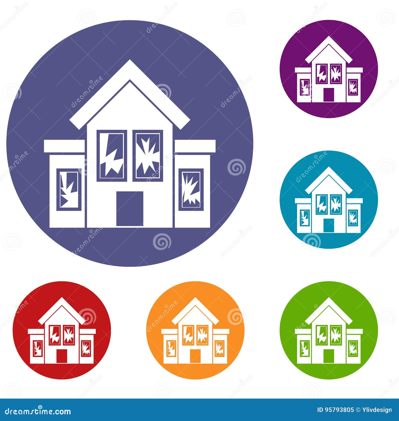 House with Broken Windows Icons Set Stock Vector - Illustration of ...
