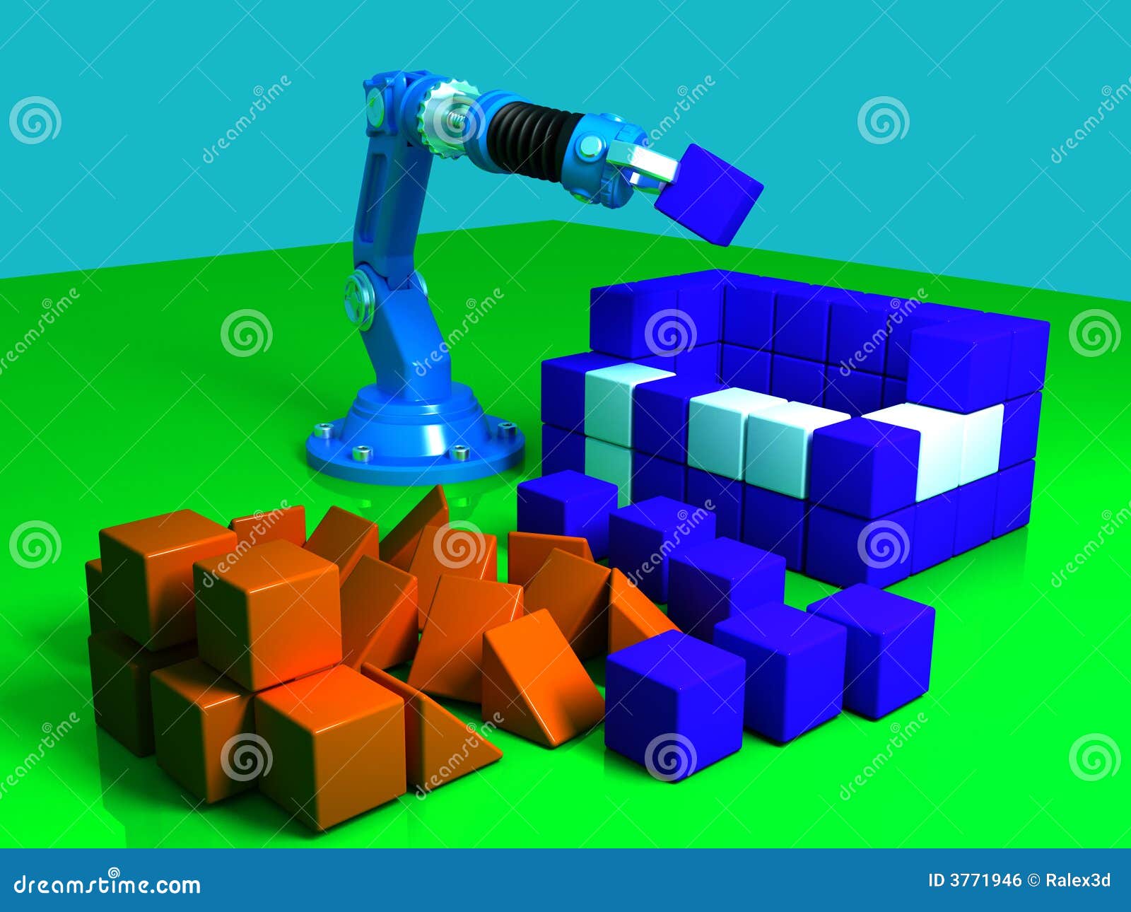 Robot Builds A Sand Castle With Little Child On The Sandbox Vector ...