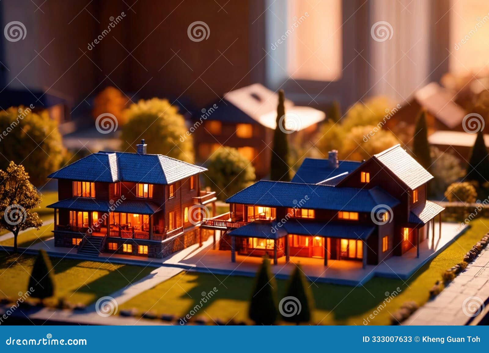 House and Building Architecture Models Placed on a Blueprint Model ...