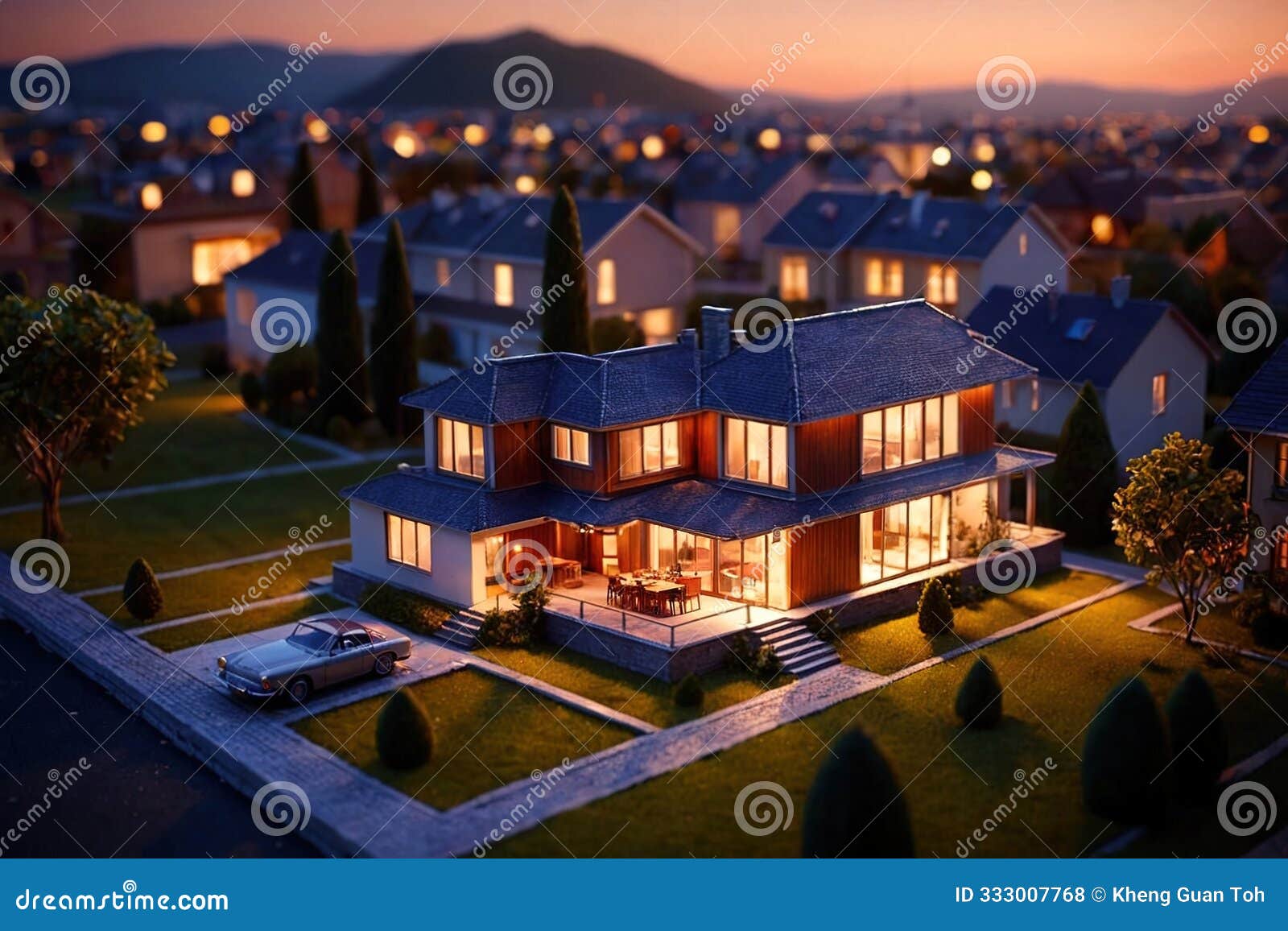 House and Building Architecture Models Placed on a Blueprint Model ...