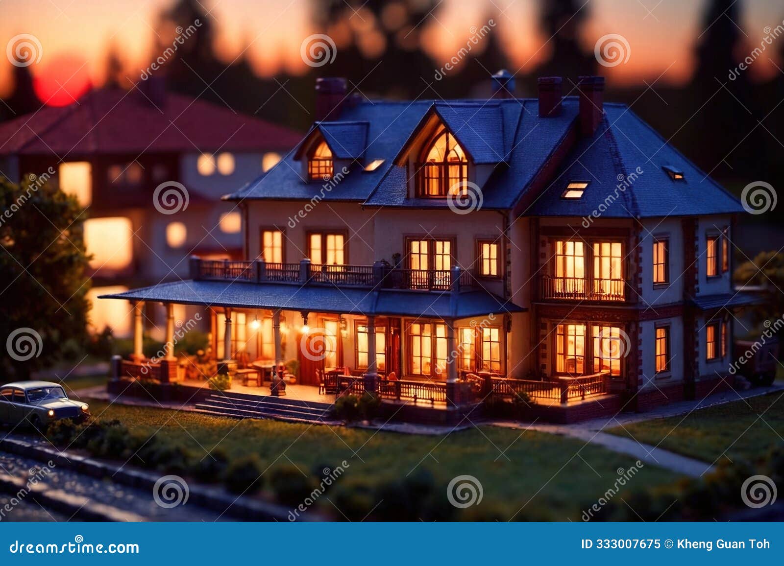 House and Building Architecture Models Placed on a Blueprint Model ...