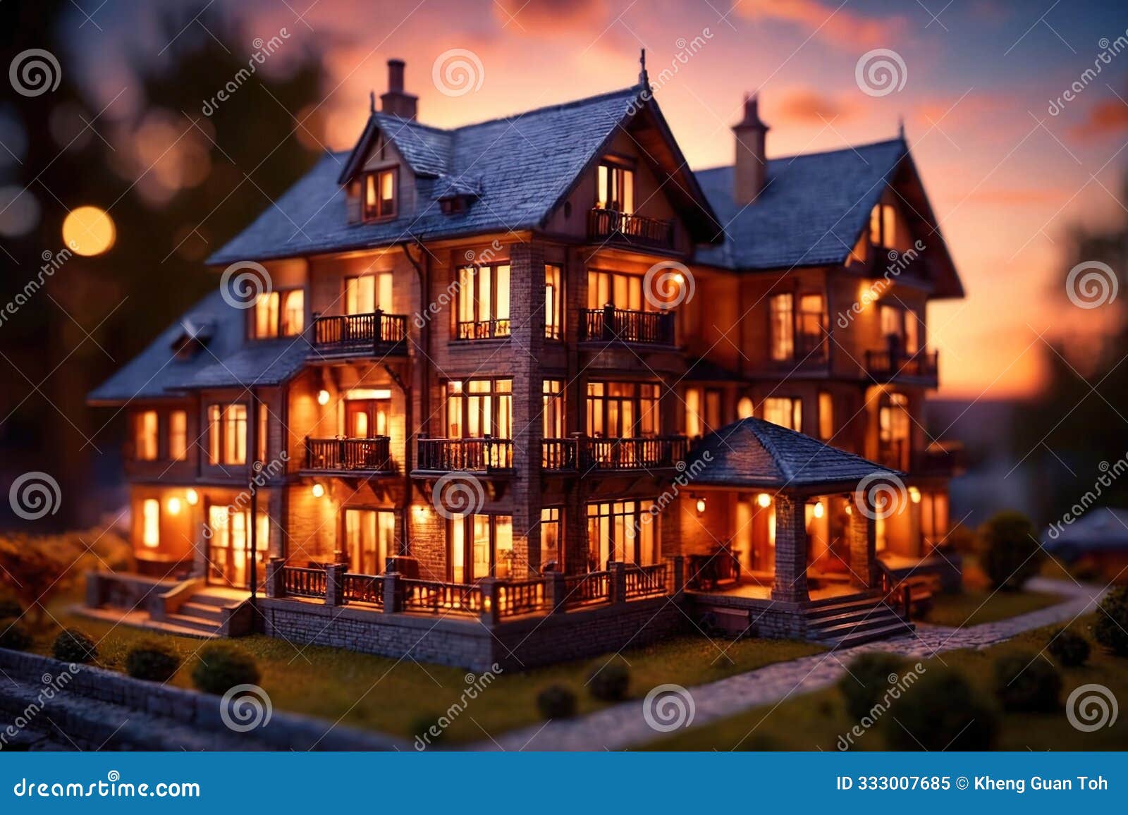 House and Building Architecture Models Placed on a Blueprint Model ...