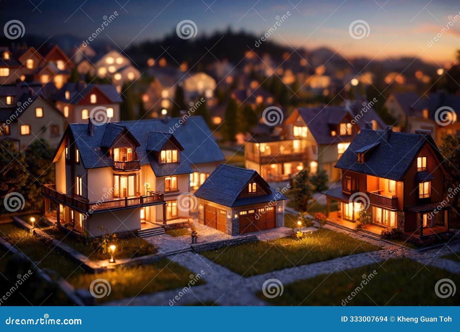 House and Building Architecture Models Placed on a Blueprint Model ...