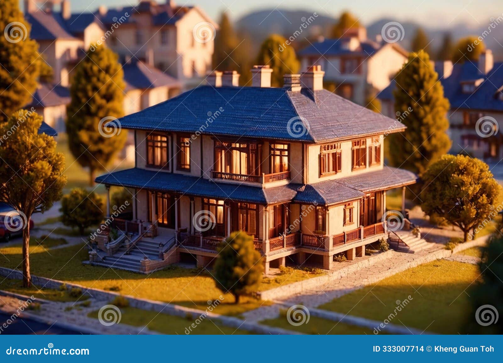 House and Building Architecture Models Placed on a Blueprint Model ...