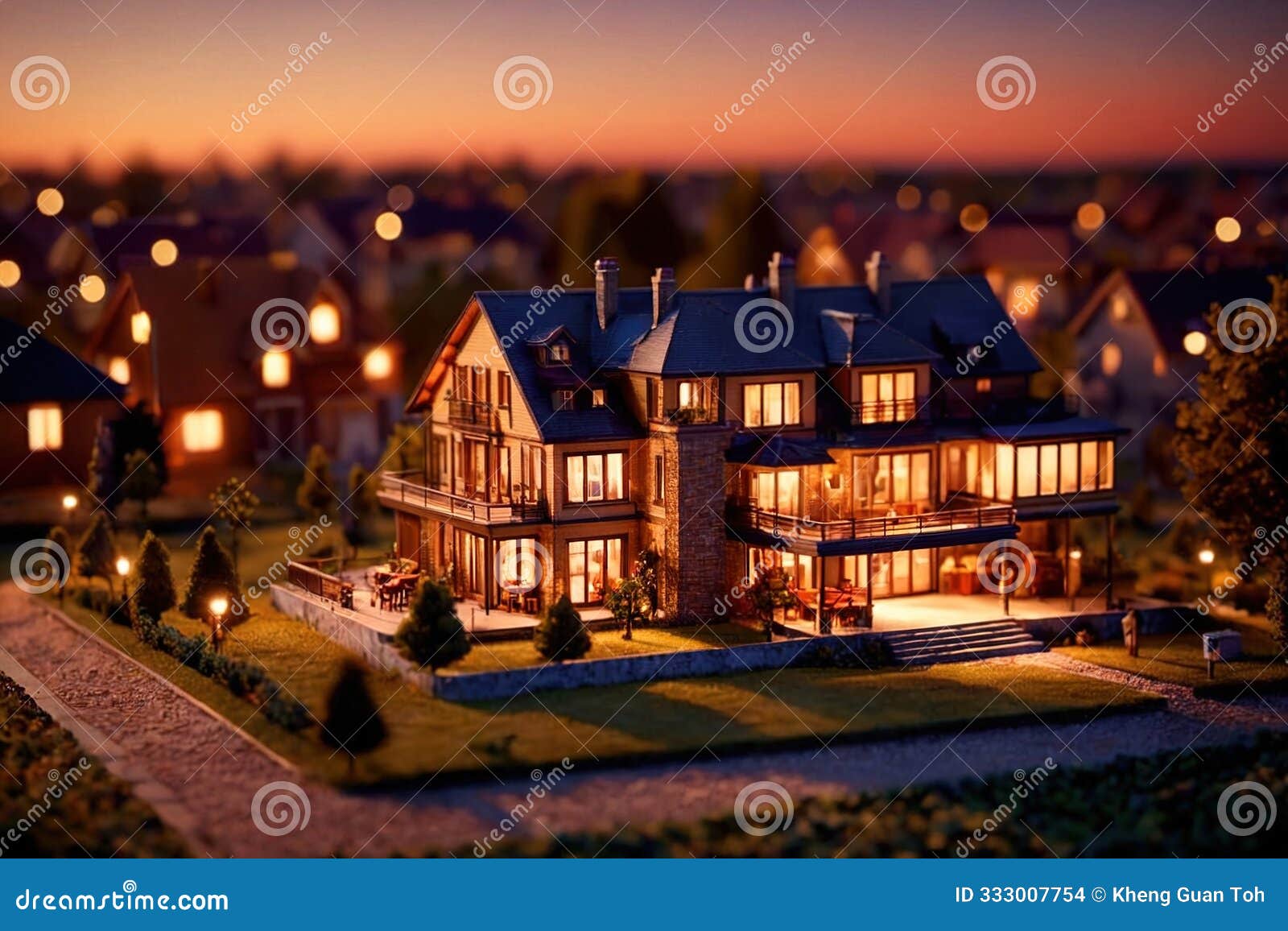 House and Building Architecture Models Placed on a Blueprint Model ...