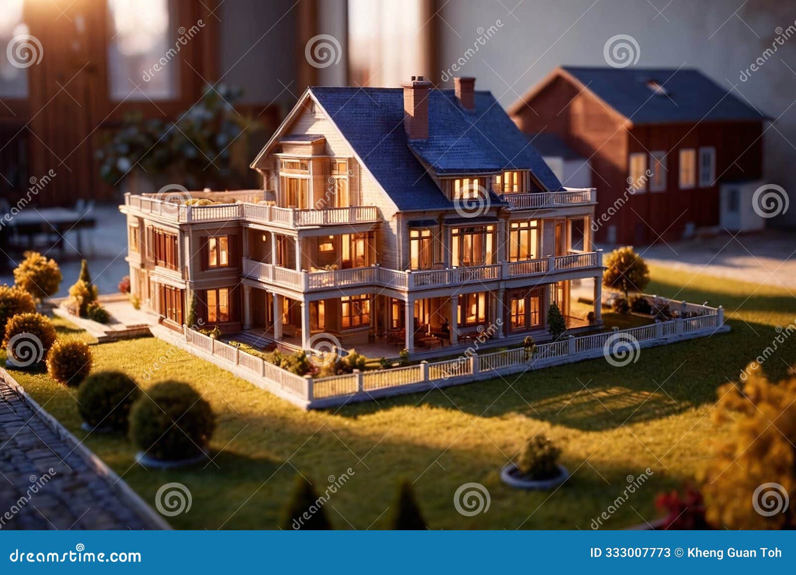 House and Building Architecture Models Placed on a Blueprint Model ...