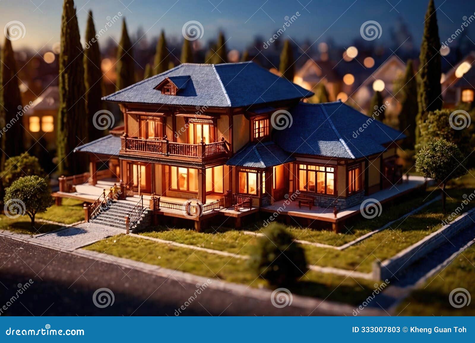 House and Building Architecture Models Placed on a Blueprint Model ...