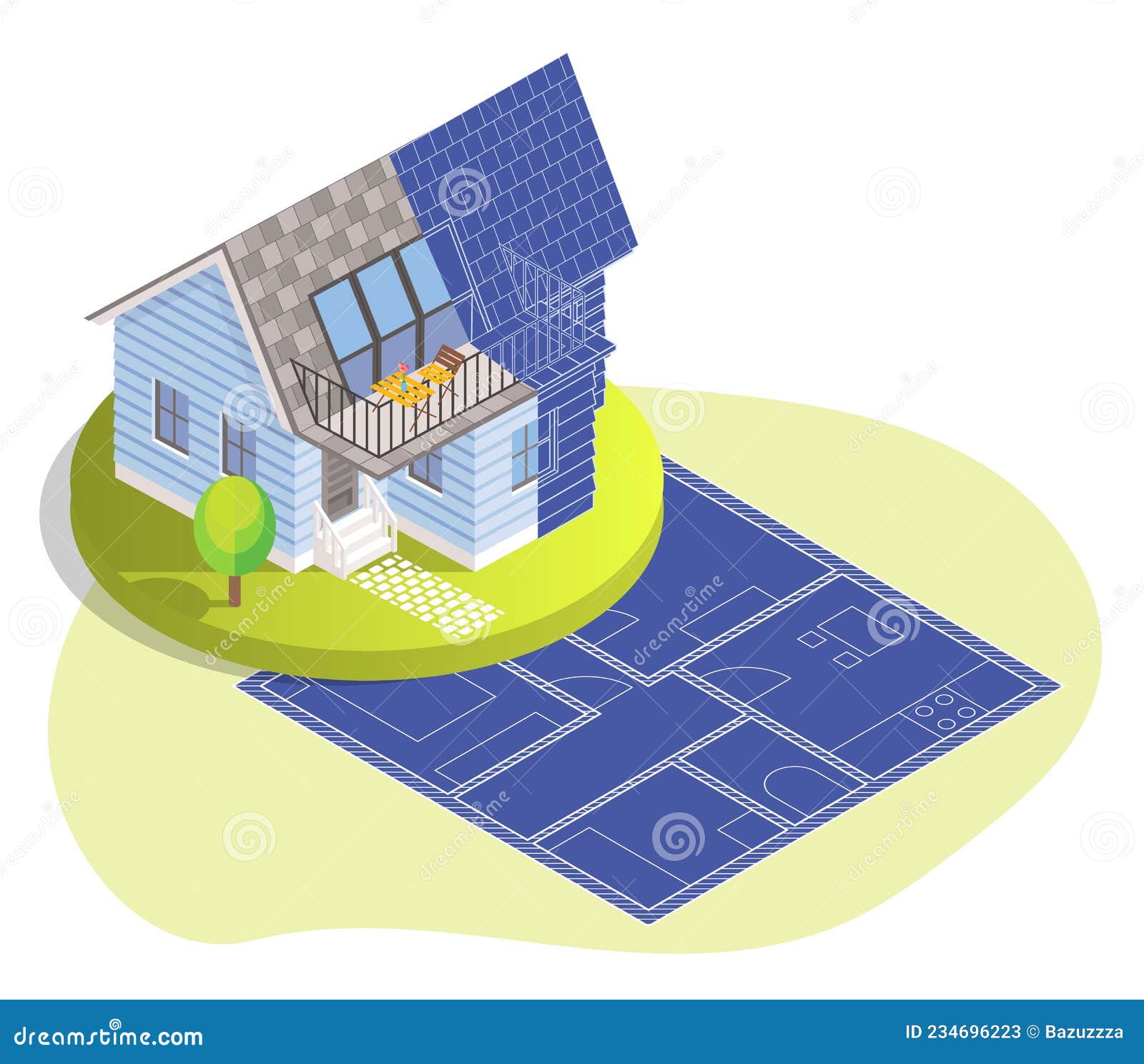 House Building on Blueprint, Vector Isometric Illustration. House Plan ...