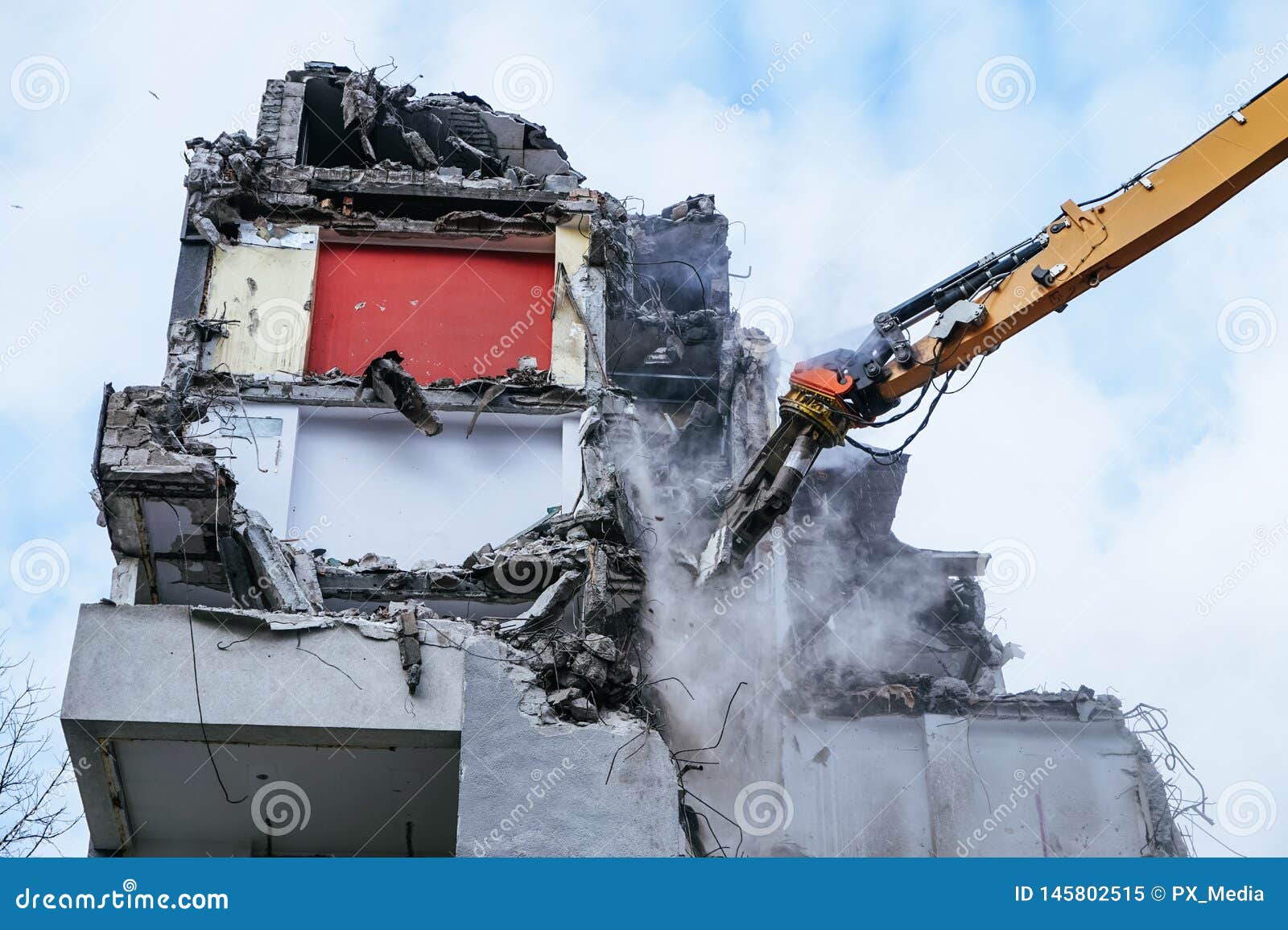 House/ Building Demolition, Excavator Machine Stock Image - Image of ...