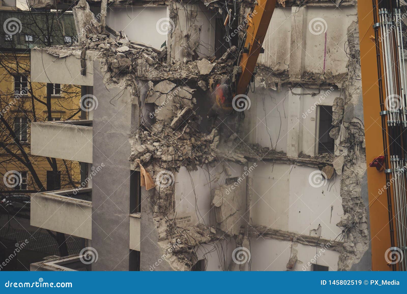 House/ Building Demolition, Excavator Machine Stock Image - Image of ...