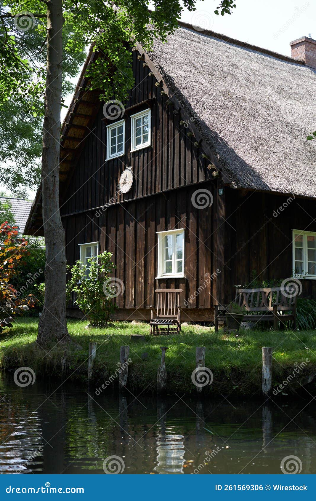 House Building Facade Surrounded by Water in Spreewald Stock Photo ...