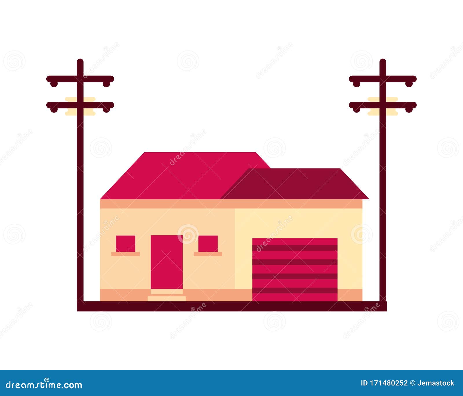 House Building Front Facade with Electric Posts Stock Vector ...