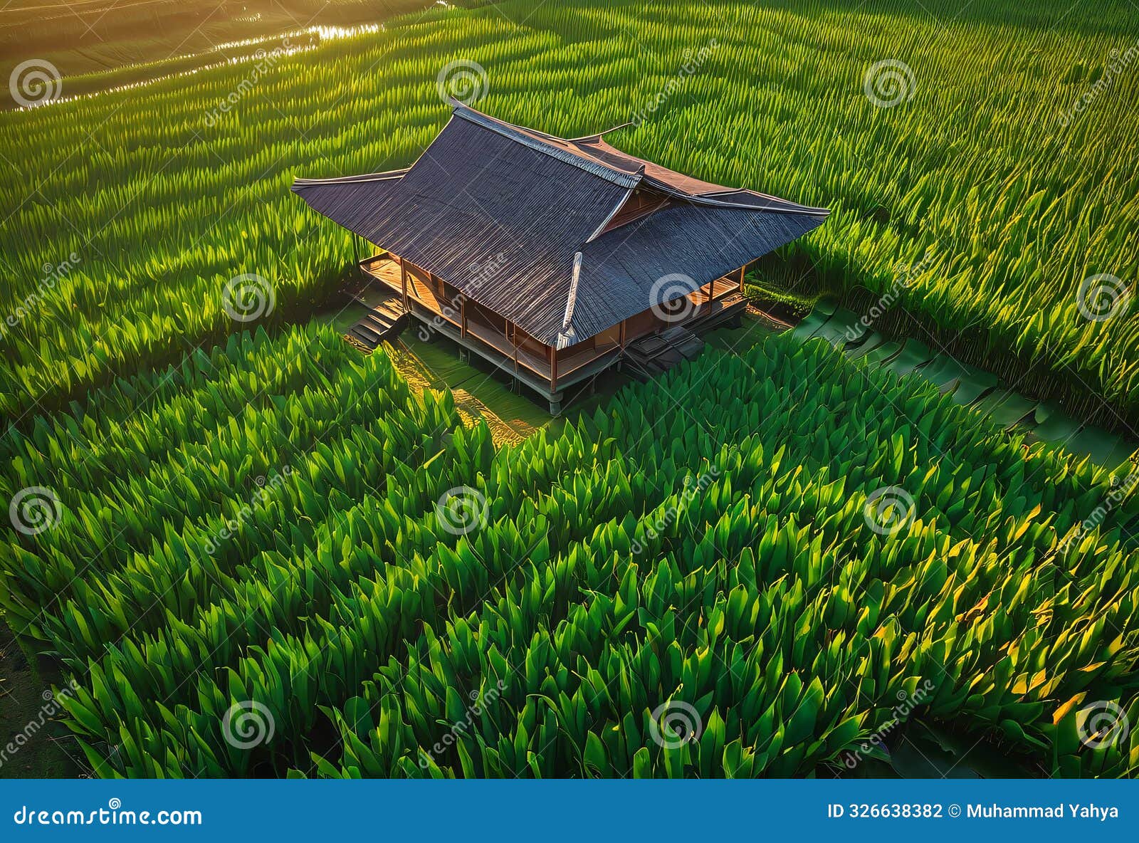 A House Building in the Middle of Rice Fields Stock Illustration ...