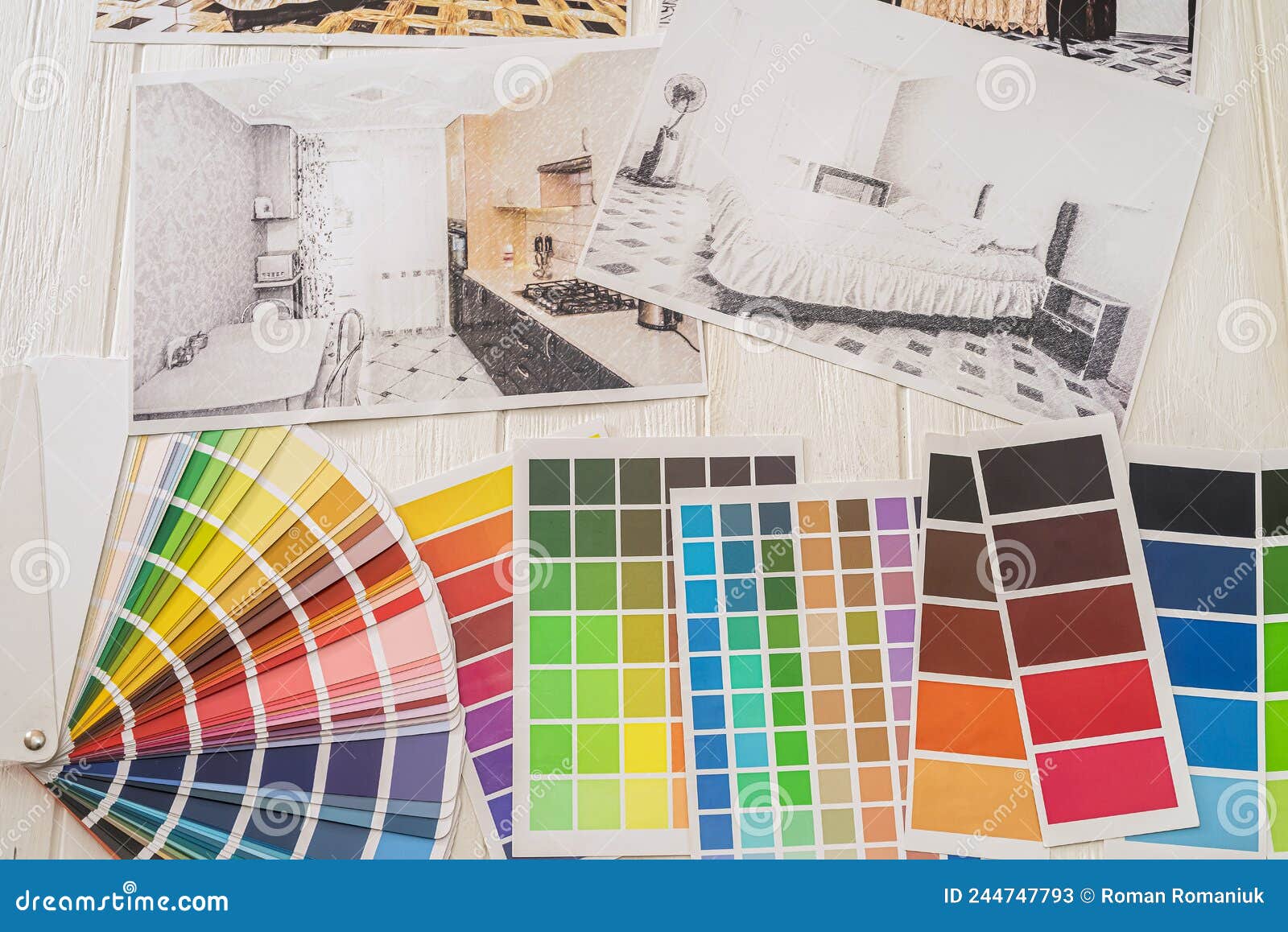 House Building Plan with Color Palettes on Color Background Stock Image ...