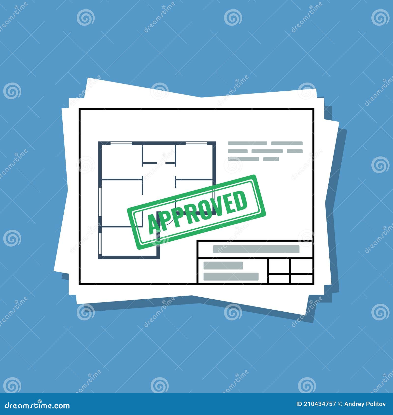 House Building or Reconstruction Project with Approval Stamp Stock ...