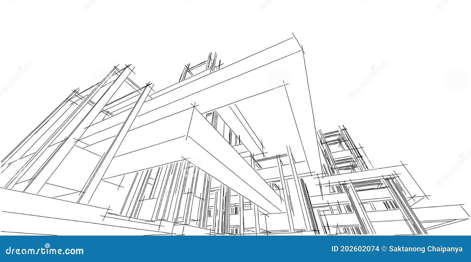 House Building Sketch Architecture 3d Wireframe Illustration, Modern ...