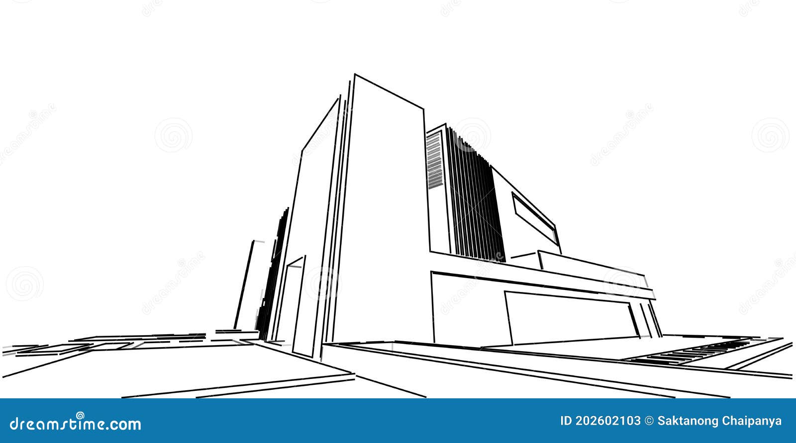 House Building Sketch Architecture 3d Wireframe Illustration, Modern ...