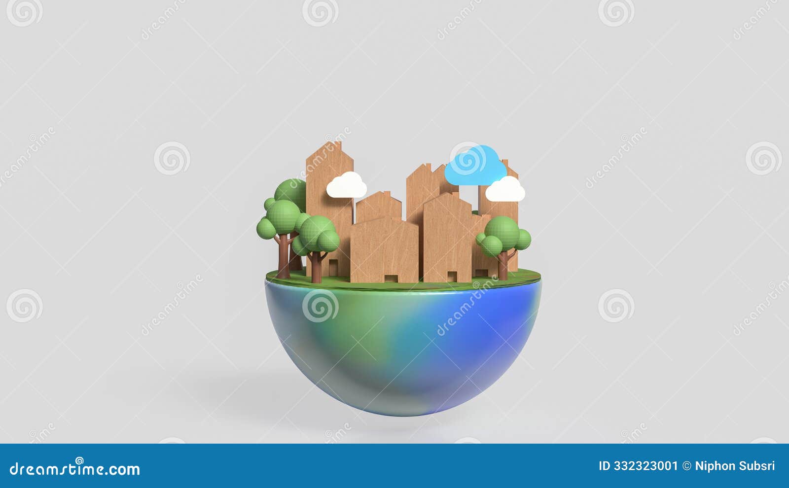 The House Building and Tree on Half Planet for Eco Concept 3d Rendering ...