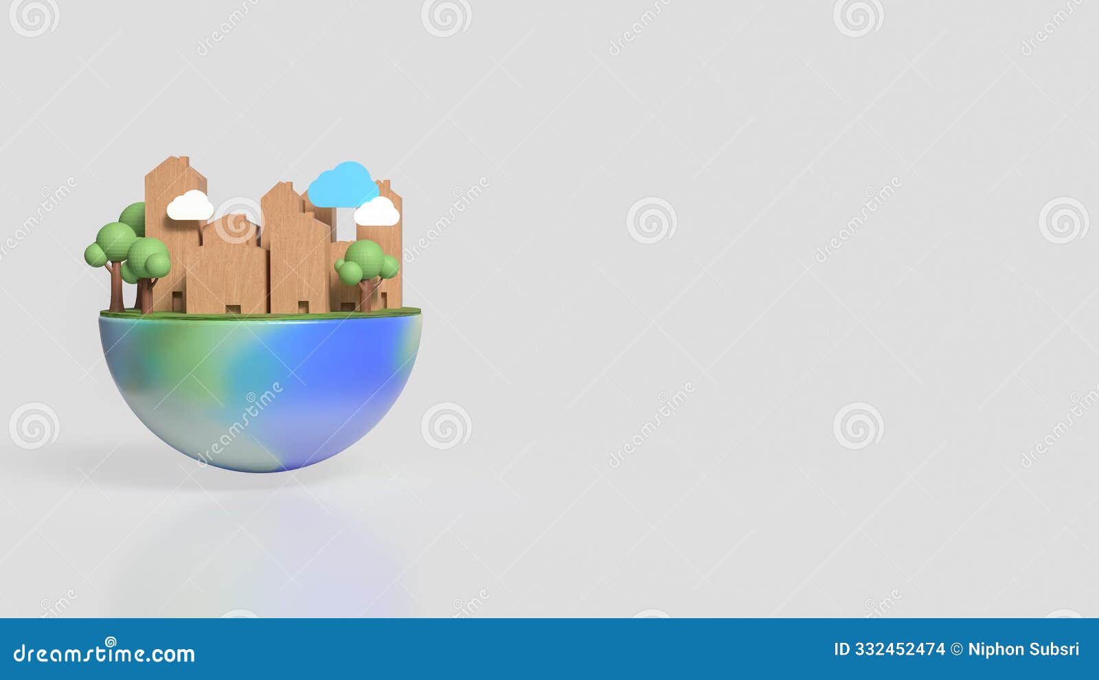 The House Building and Tree on Half Planet for Eco Concept 3d Rendering ...