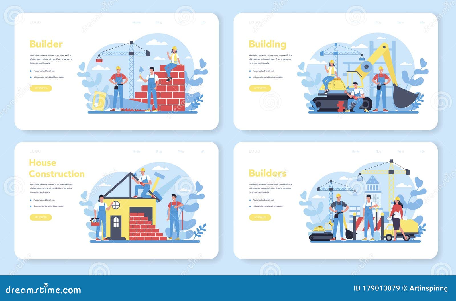 House Building Web Banner or Landing Page Set. Workers Constructing ...