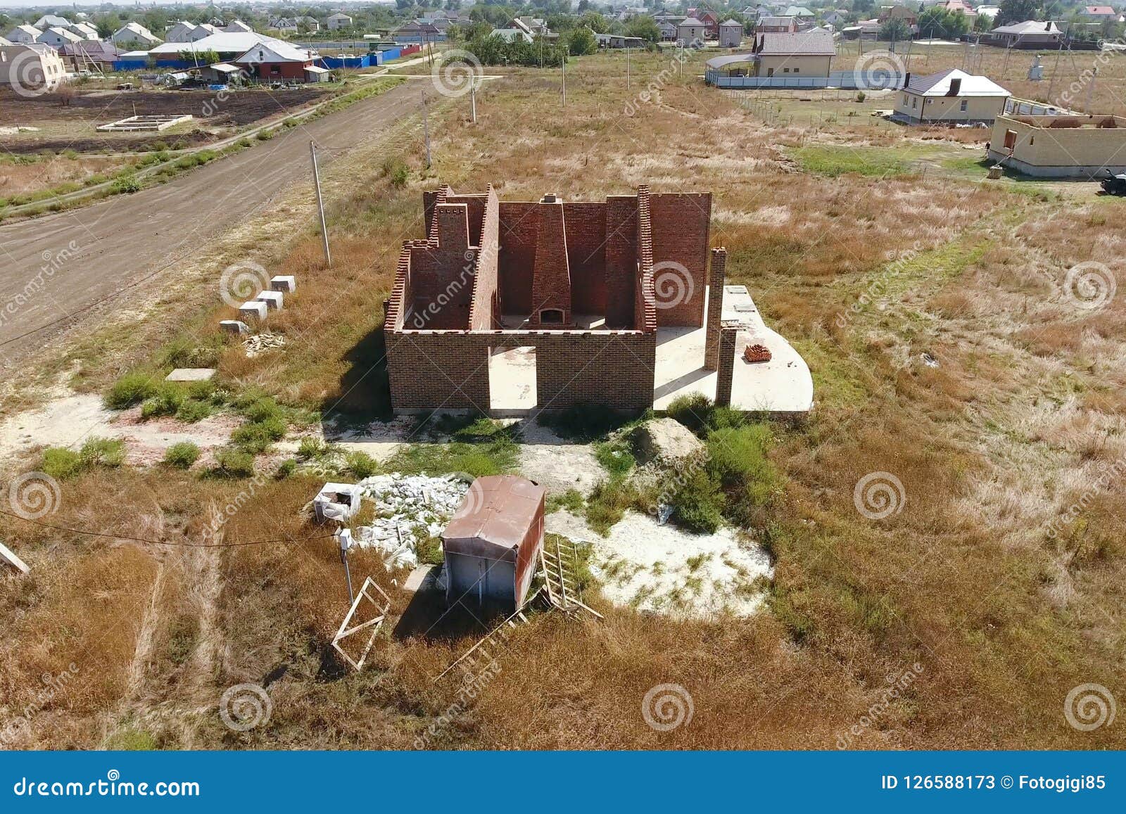 The House is Built of Red Brick. the Walls of the House are a Top View ...