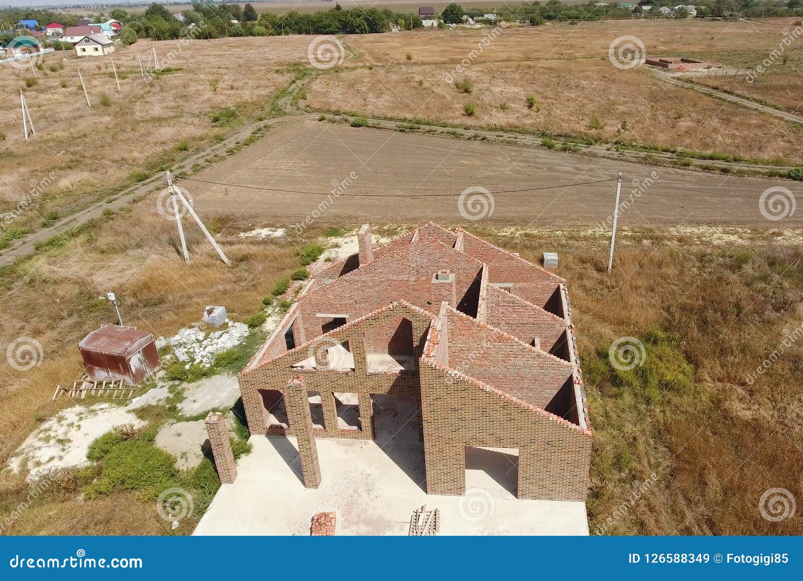 The House is Built of Red Brick. the Walls of the House are a Top View ...
