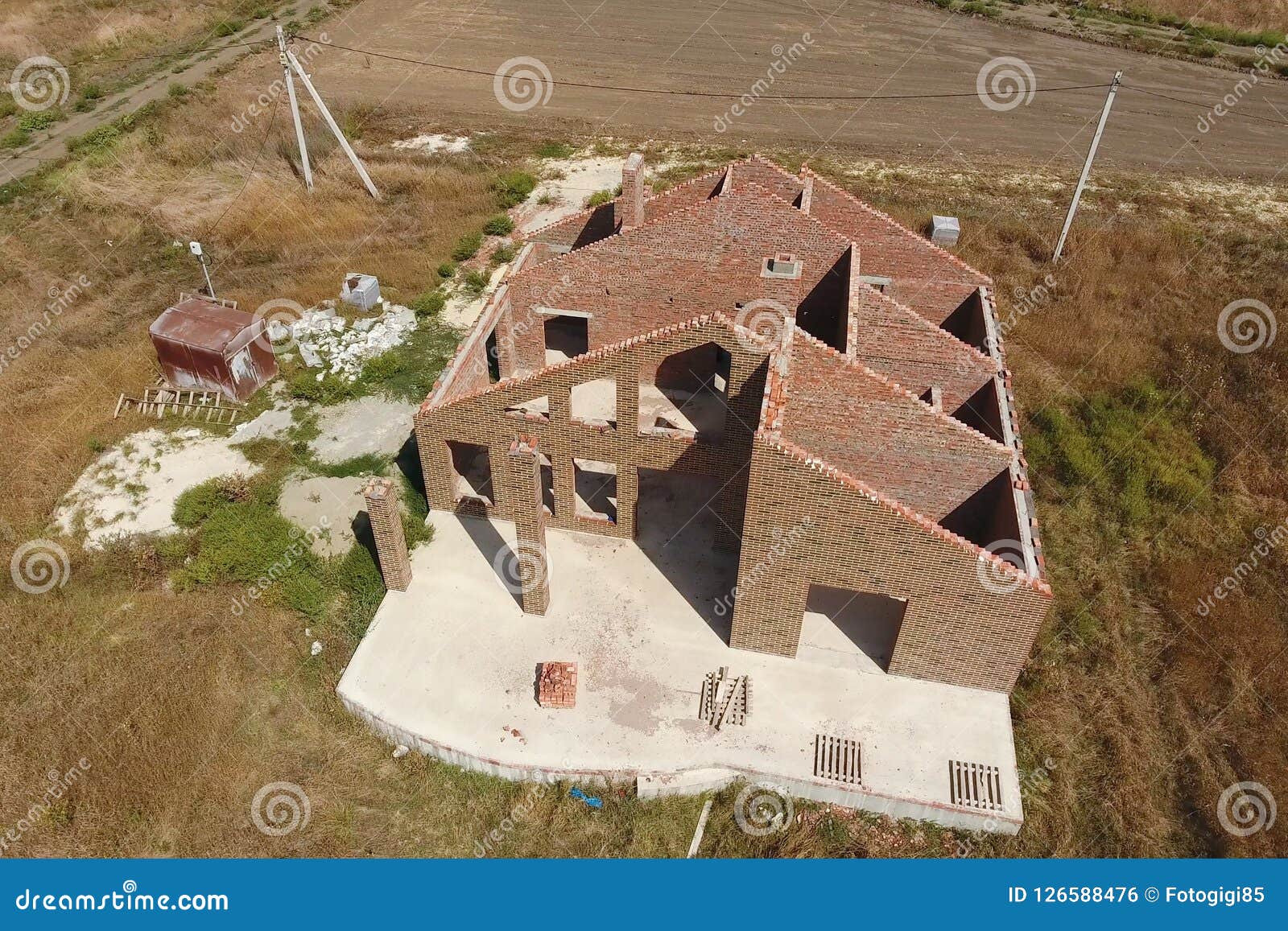 The House is Built of Red Brick. the Walls of the House are a Top View ...