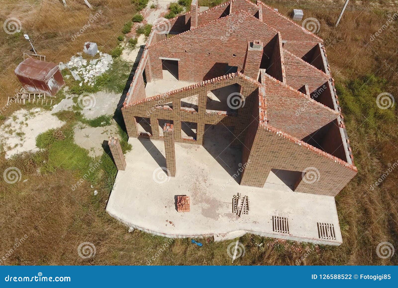 The House is Built of Red Brick. the Walls of the House are a Top View ...