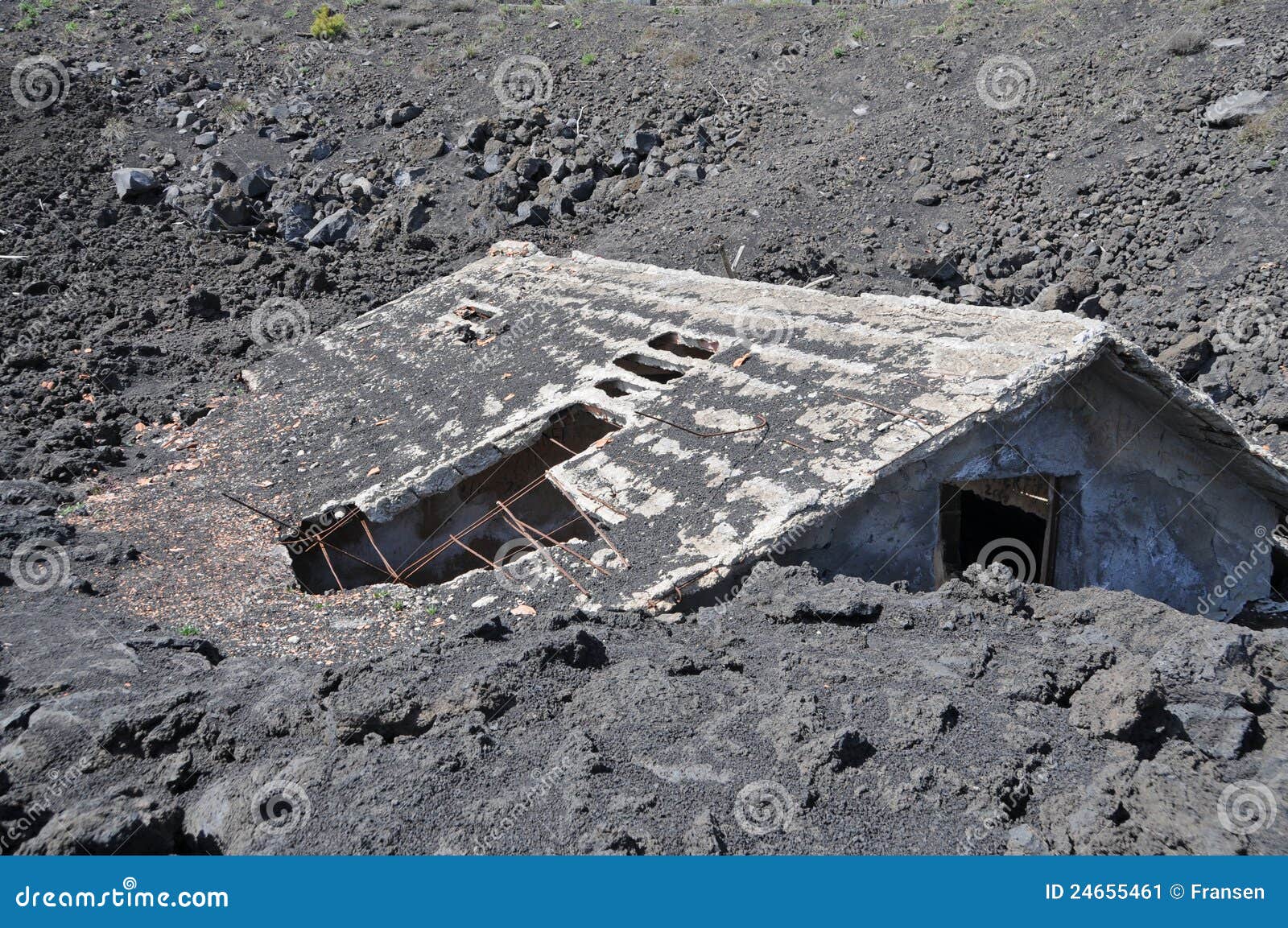 House buried under lava stock image. Image of ground - 24655461