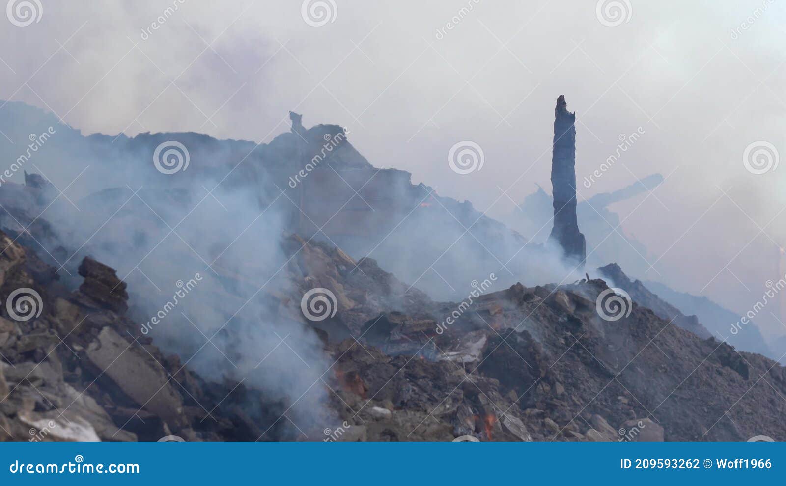 The House Burned Down. Smoking, Blackened Rubble of Structure that Has ...
