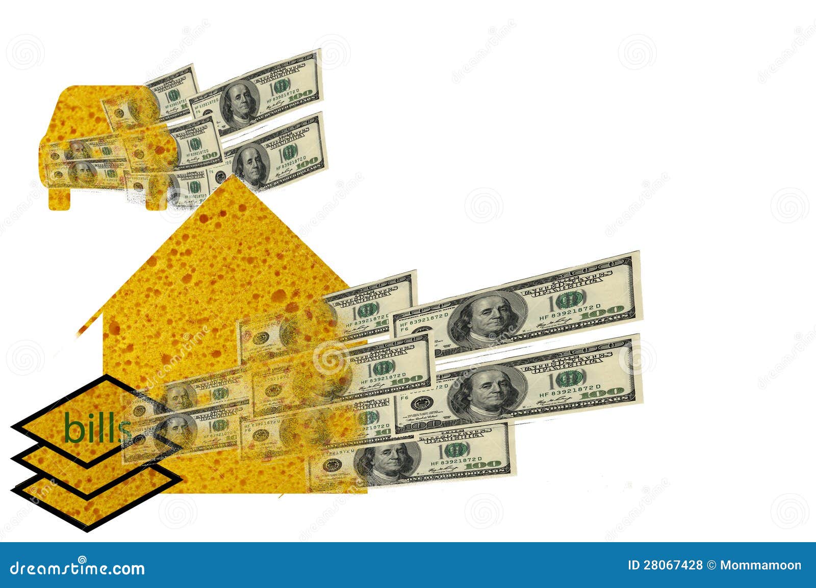 House, Car, Bills Sponges Soaking Up Dollars Stock Photo - Image of ...