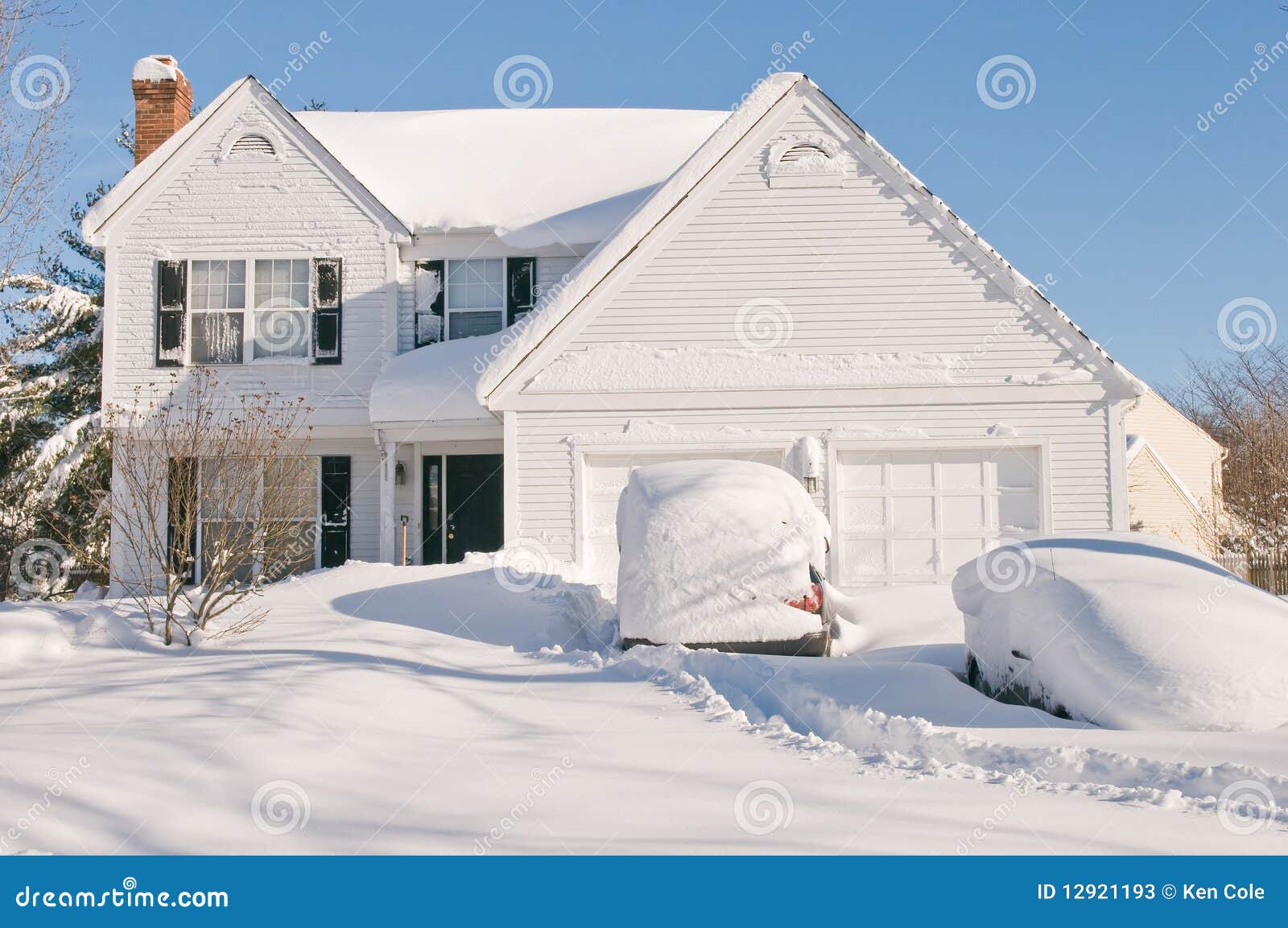 House and Cars after Snowstorm Stock Image - Image of residential ...