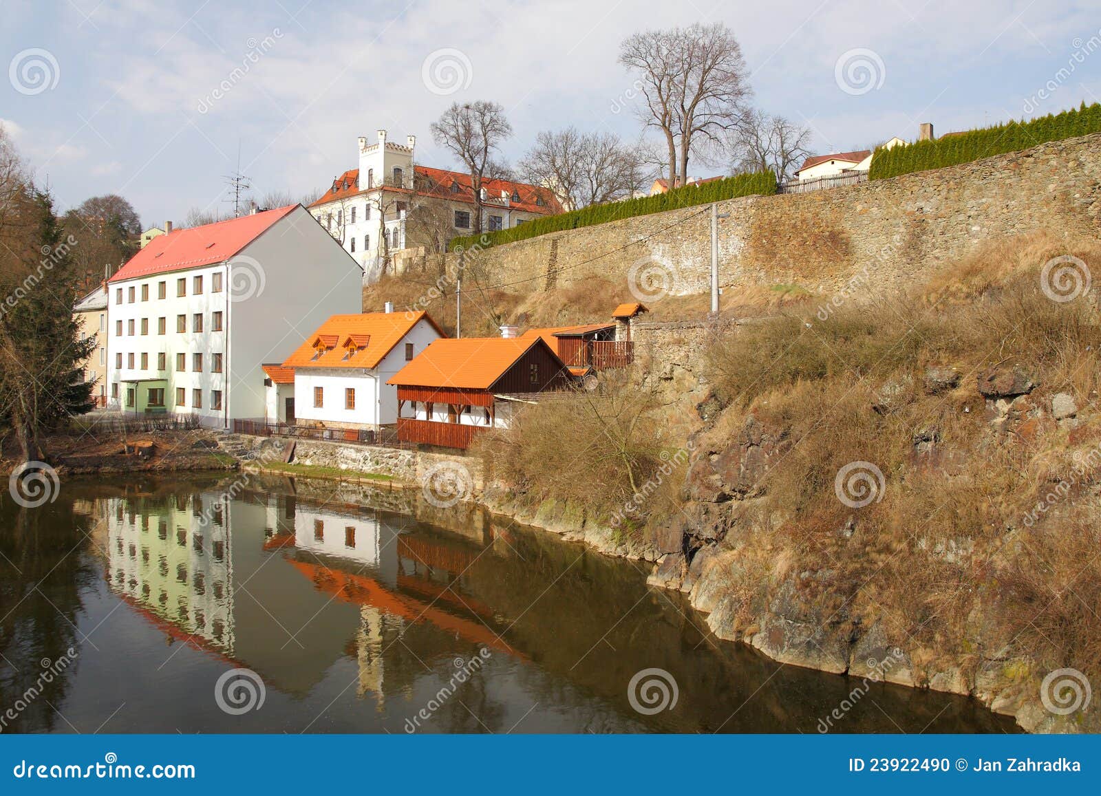 House and Castle Above a River Stock Photo - Image of brown, small ...