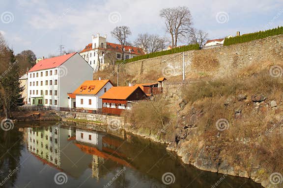 House and Castle Above a River Stock Photo - Image of brown, small ...