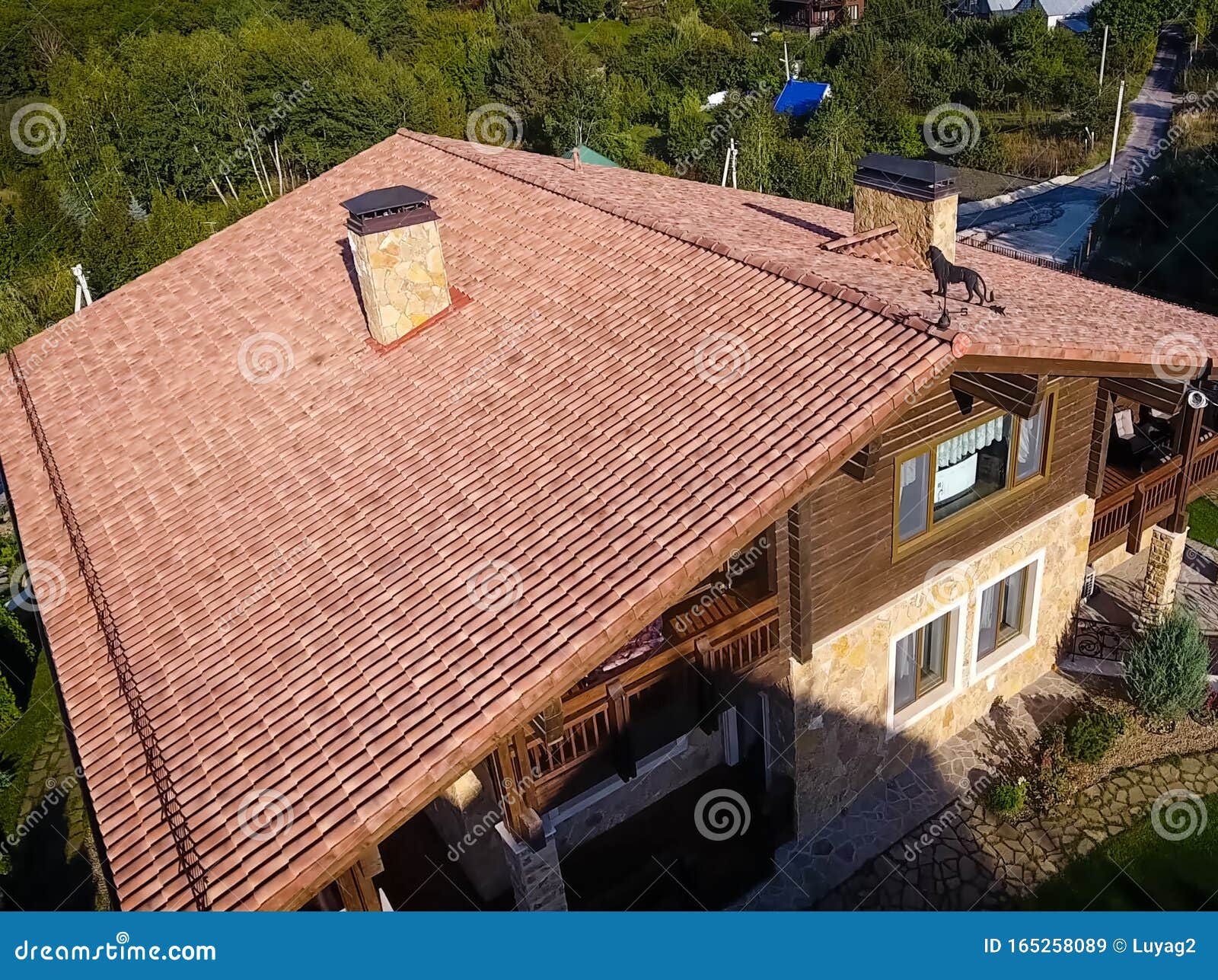 House with Ceramic Tile Roof. Cement-sand Roof Tiles Stock Image ...