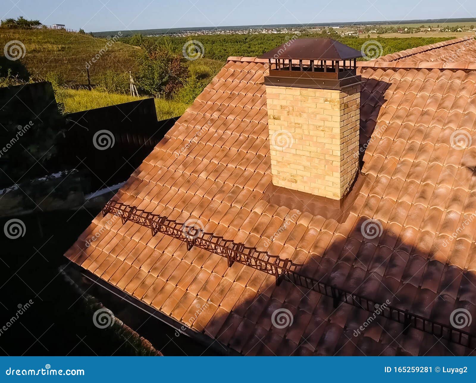 House with Ceramic Tile Roof. Cement-sand Roof Tiles Stock Image ...