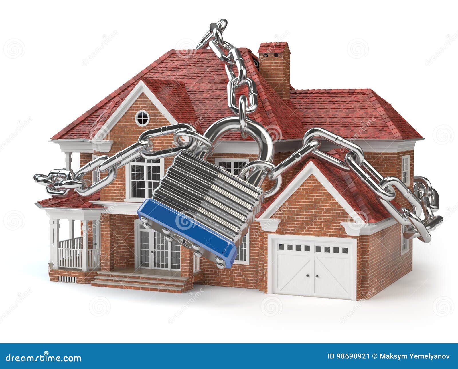 House with Chain and Lock. Home Security Concept. Stock Illustration ...