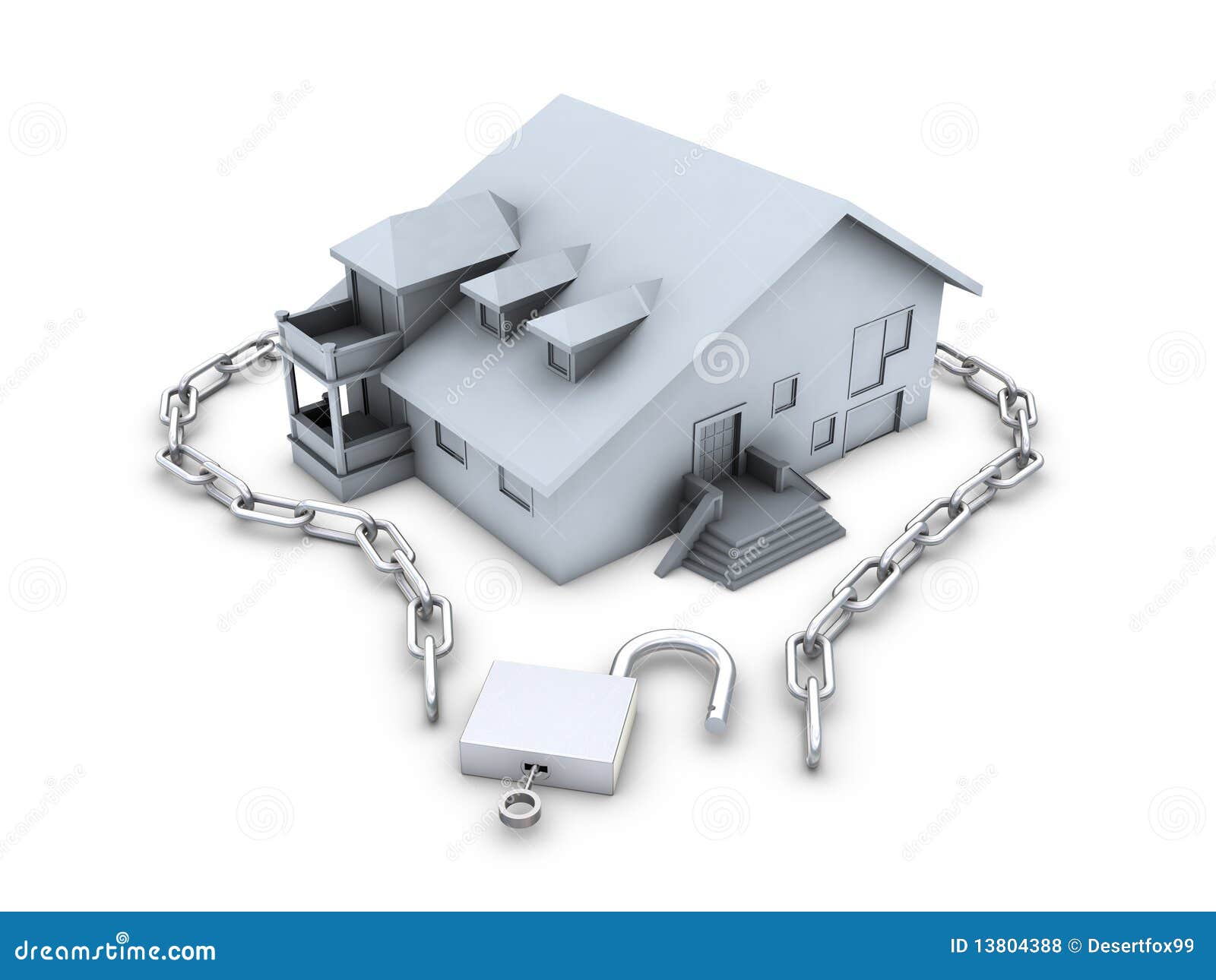 House, Chain, Opened Padlock and Key Stock Illustration - Illustration ...