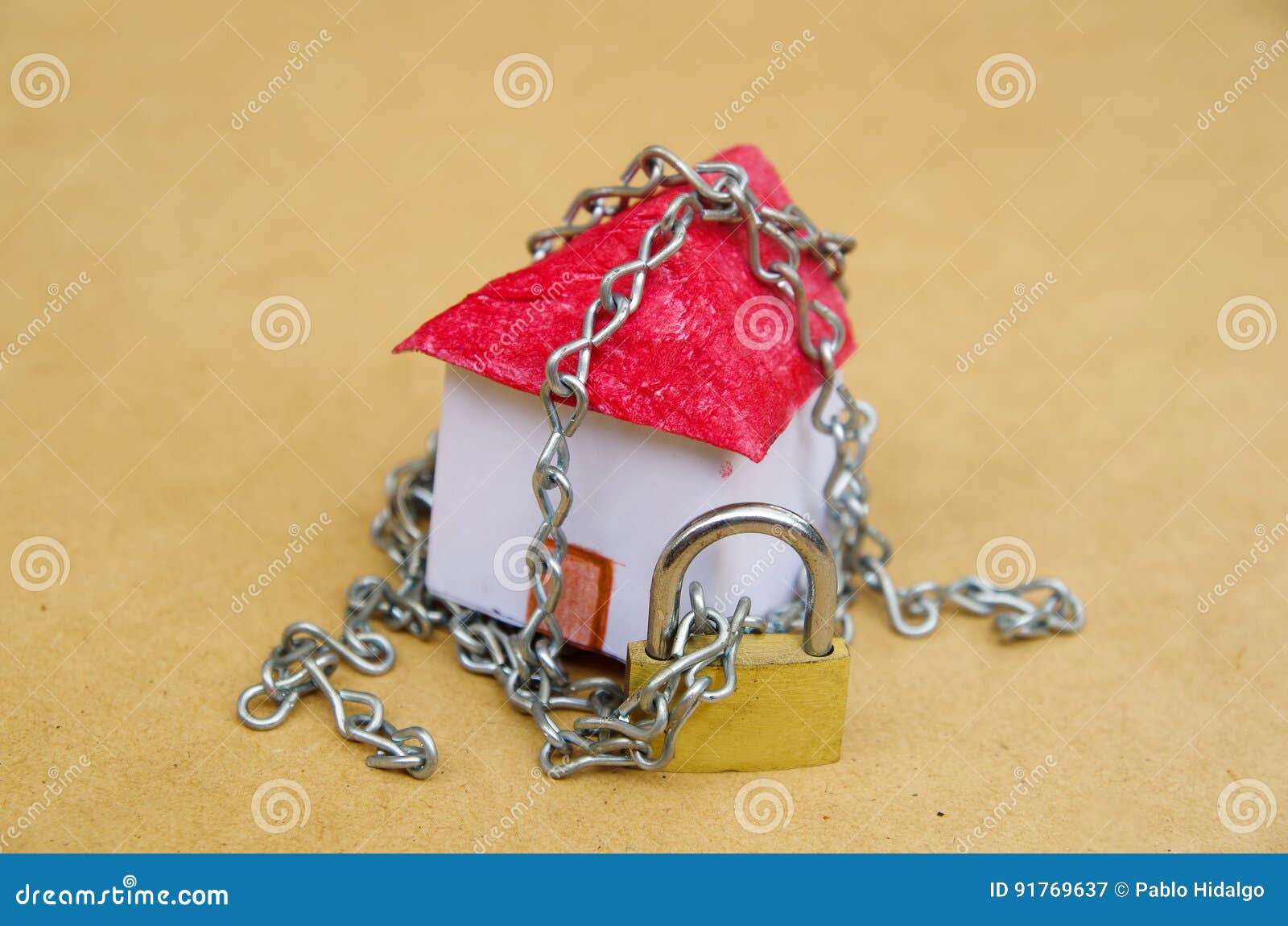 House in Chains Locked with Padlock, Mortgage and Foreclosure Concept ...