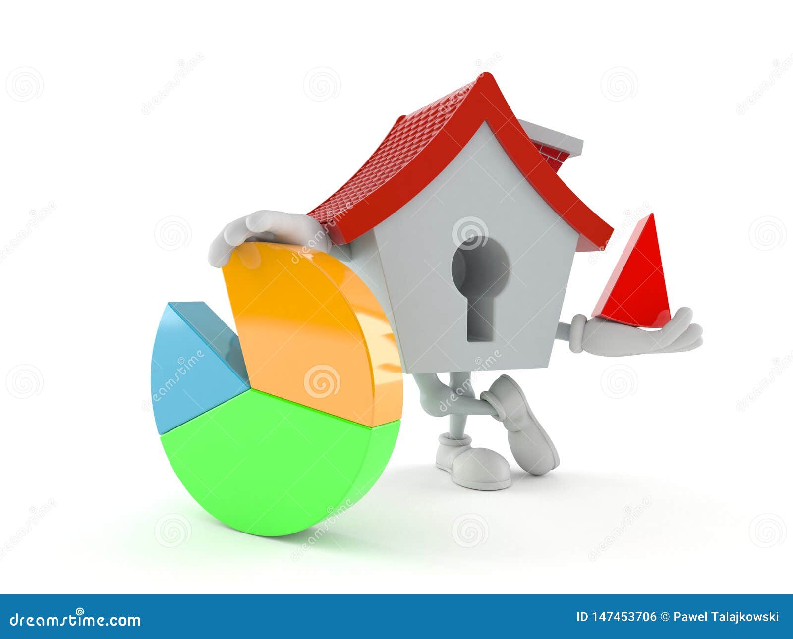 House Character with Pie Chart Stock Illustration - Illustration of ...