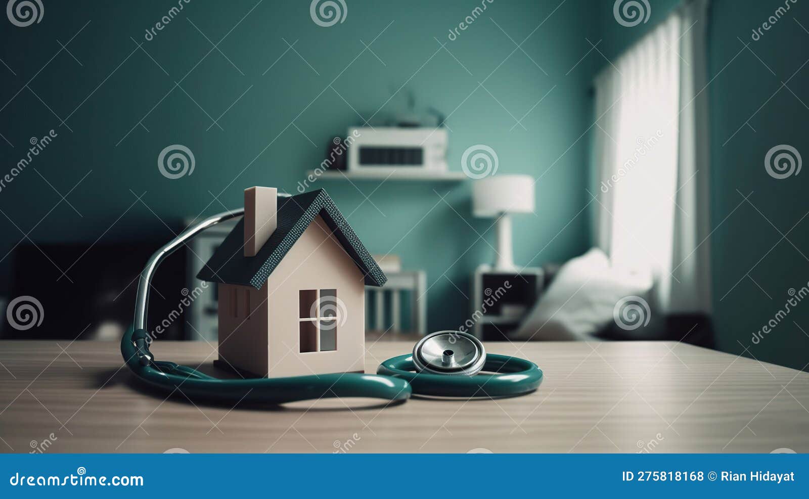 House Check. Miniature House and Stethoscope, Blue Baground, Generative ...