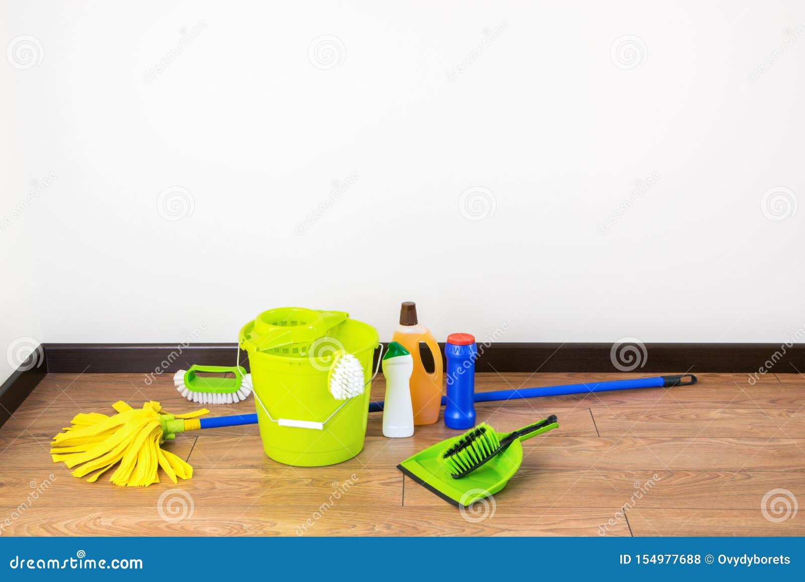 House Cleaning - Cleaning Accessories on Floor Room Stock Photo - Image ...